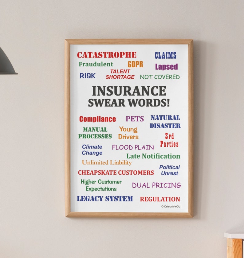 Insurance Swear Words PRINTABLE COLOUR Office Sign, Insurance Agent ...