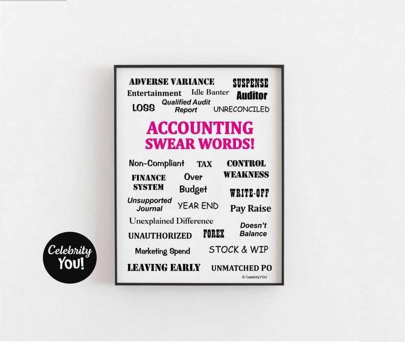 Palabras malsonantes de contabilidad (EE. UU.) IMPRIMIBLES, decoración ...