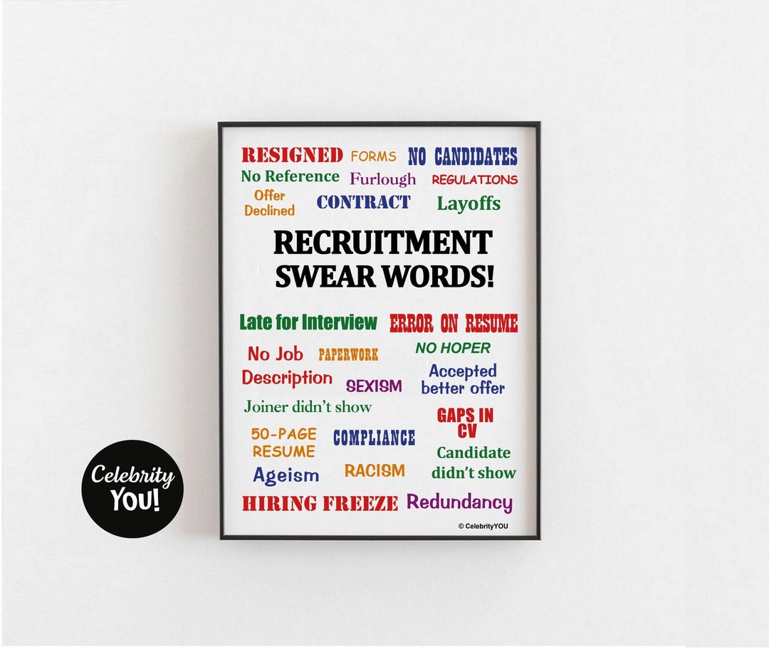 Recruitment Swear Words Printable Poster: Funny Recruiter Agency Pet ...