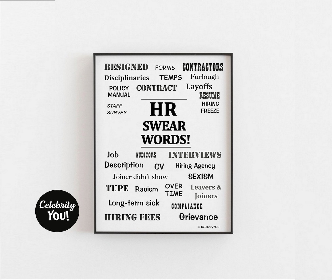 HR Swear Words PRINTABLE Human Resources Sign Poster | Funny Human ...