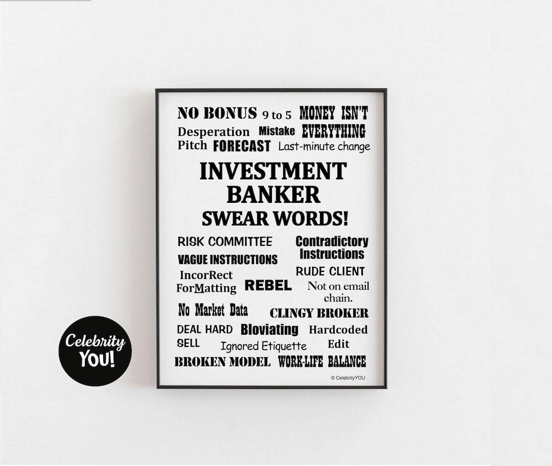 Investment Banker Swear Words Printable - Funny Banking Office Decor ...