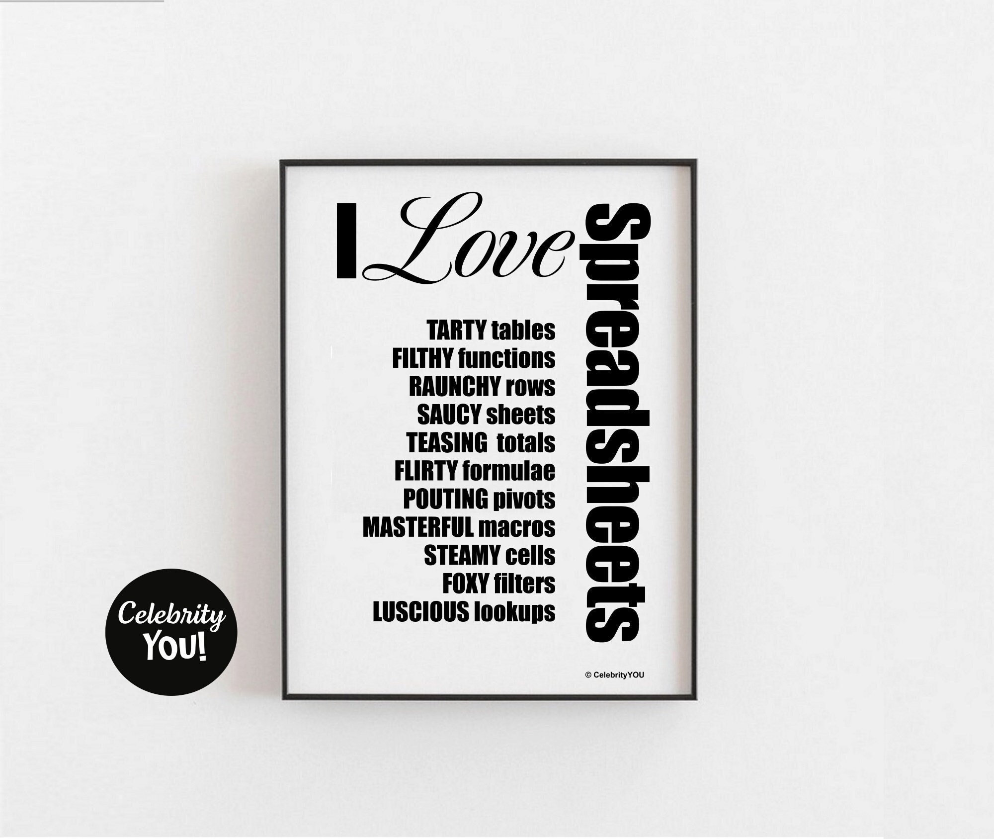 Reasons I Love Spreadsheets PRINTABLE Excel Wall Art, Funny Spreadsheet ...