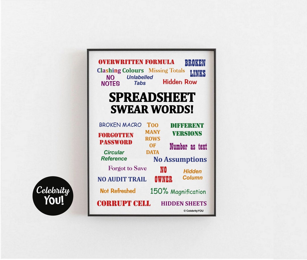 Spreadsheet Swear Words PRINTABLE Office Decor, Funny Excel Spreadsheet ...