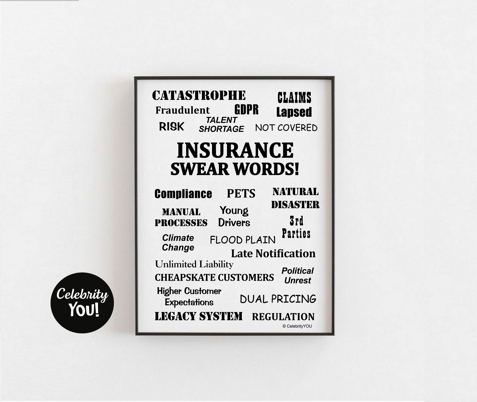 Insurance Swear Words PRINTABLE Office Decor, Funny Insurance Agent ...