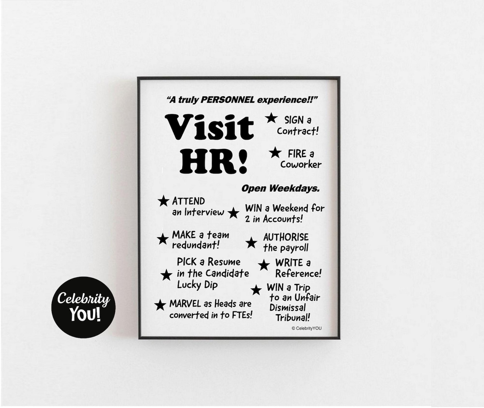 Funny Human Resources Printable Office Sign: Visit HR Personnel Poster ...