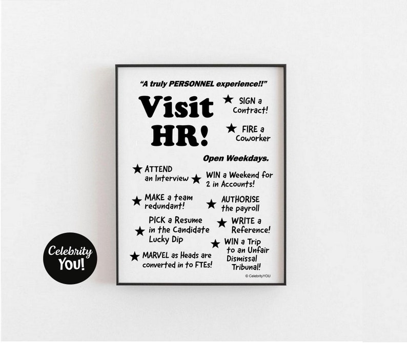 Funny Human Resources Printable Office Sign: Visit HR Personnel Poster ...