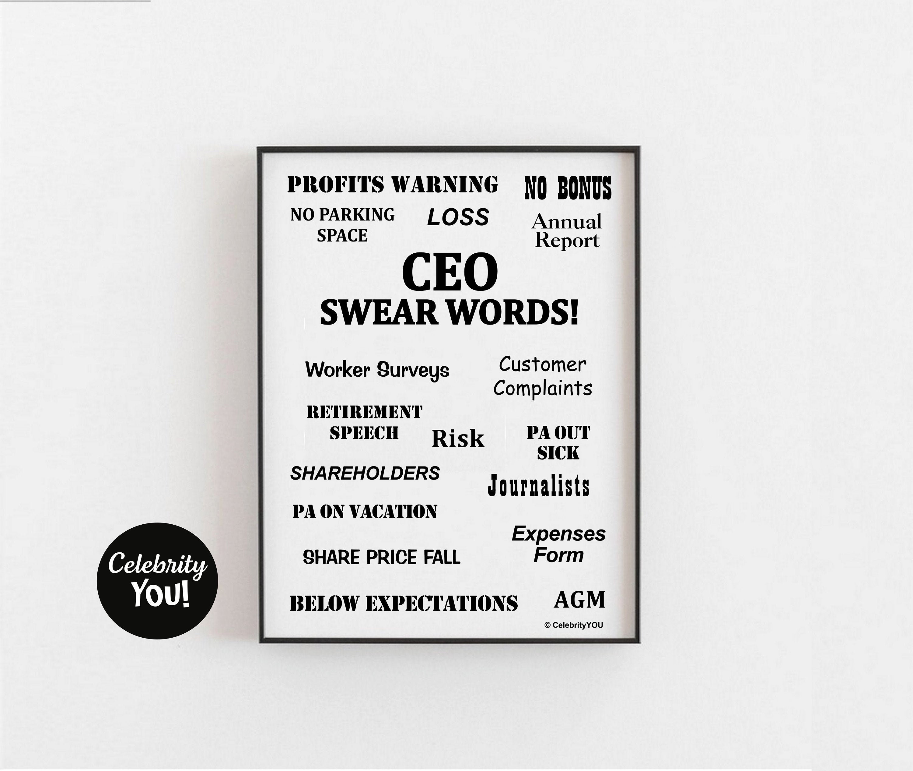 CEO Swear Words PRINTABLE Office Decor, Funny Chief Executive Gift, CEO ...