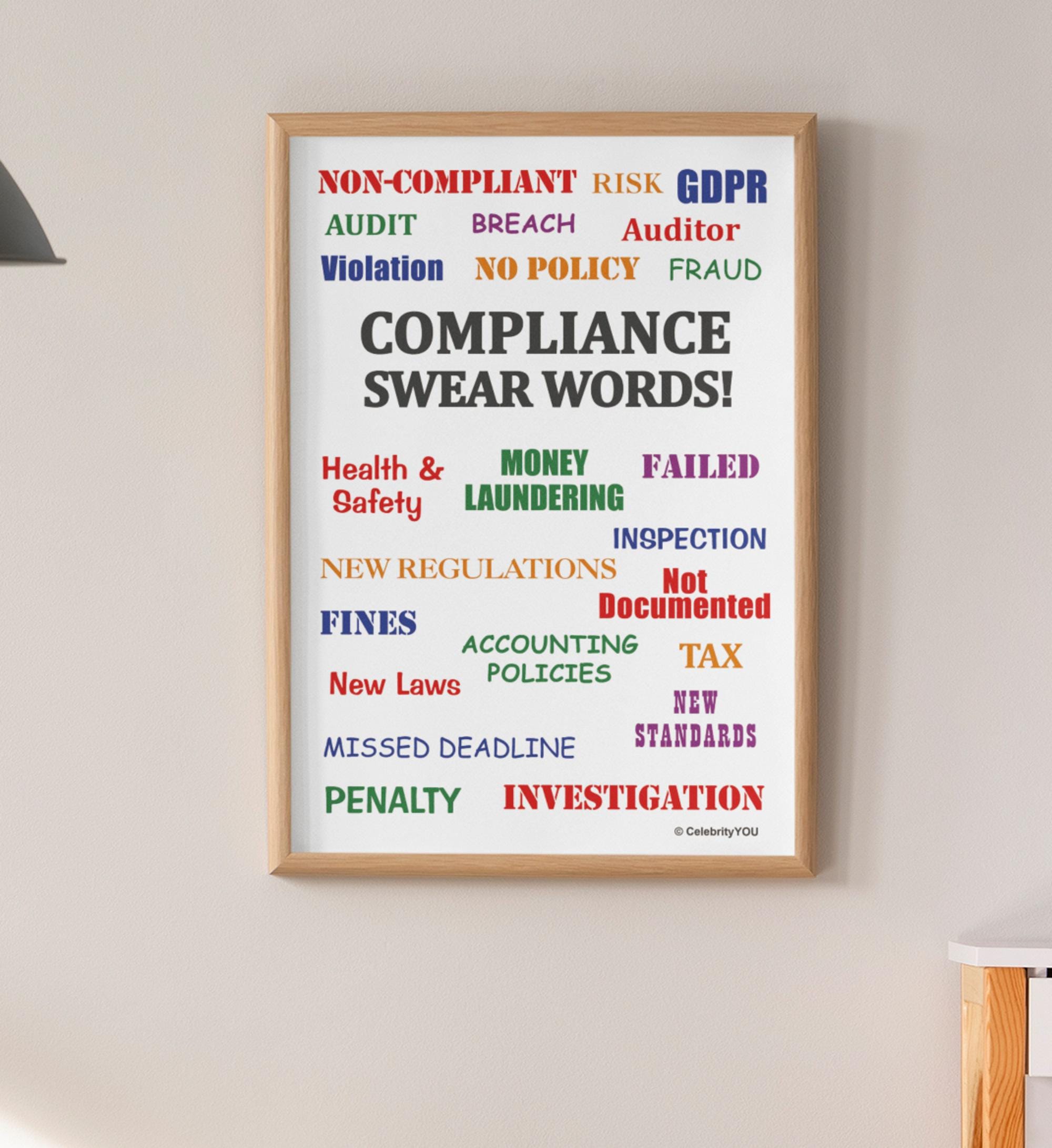 Funny Compliance Swear Words Office Decor: Auditor, Officer, Manager ...