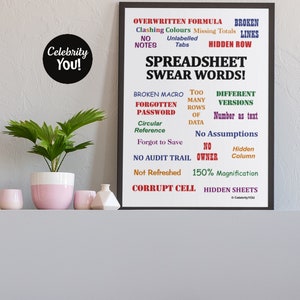 Spreadsheet Swear Words PRINTABLE Office Decor, Funny Excel Spreadsheet ...