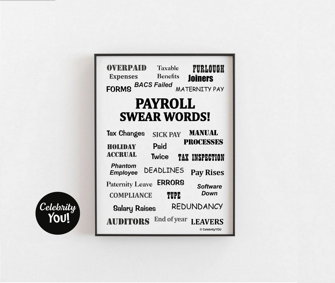 Payroll Swear Words PRINTABLE Office Decor, Funny Payroll Clerk Manager ...
