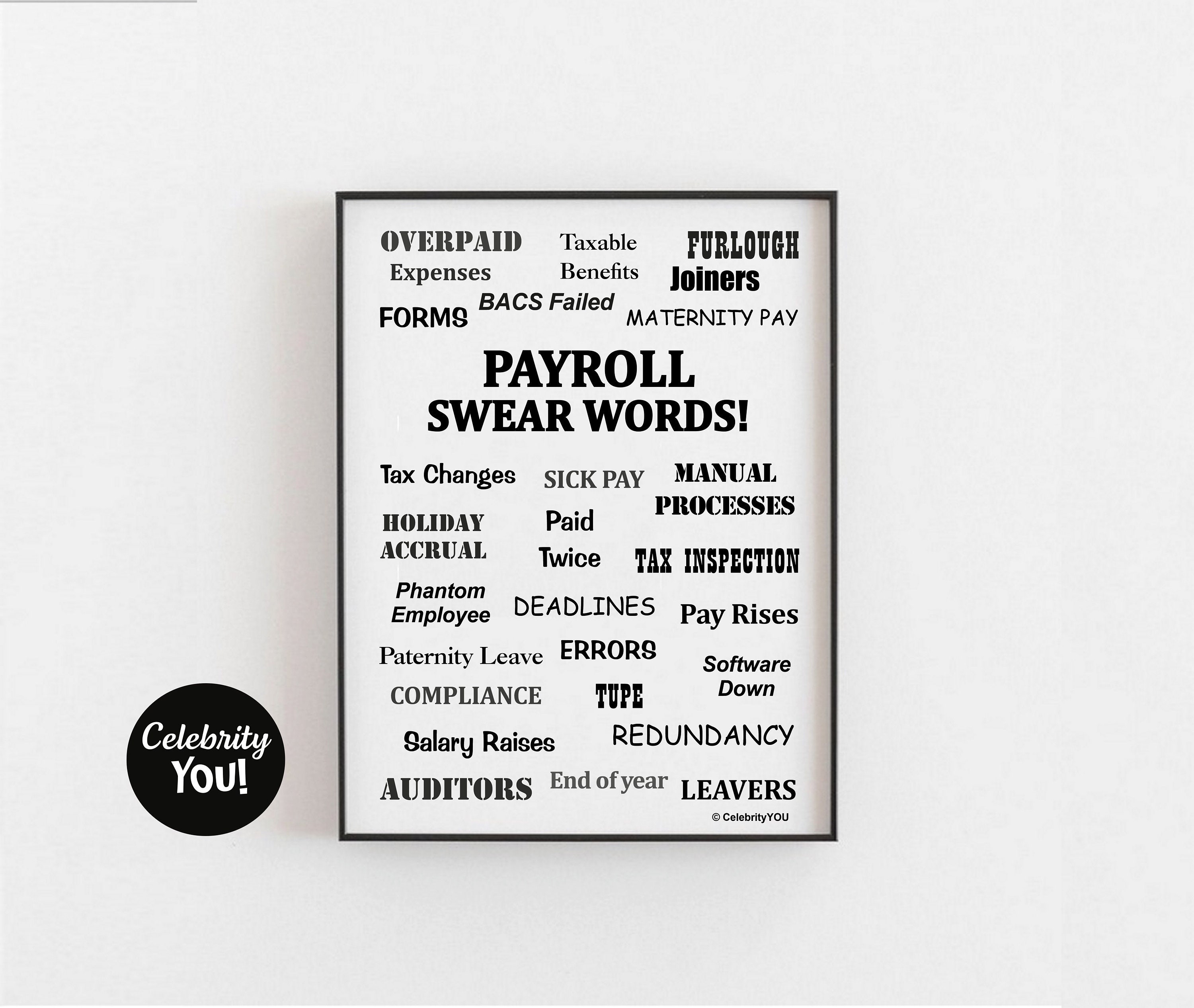 Payroll Swear Words PRINTABLE Office Decor, Funny Payroll Clerk Manager ...