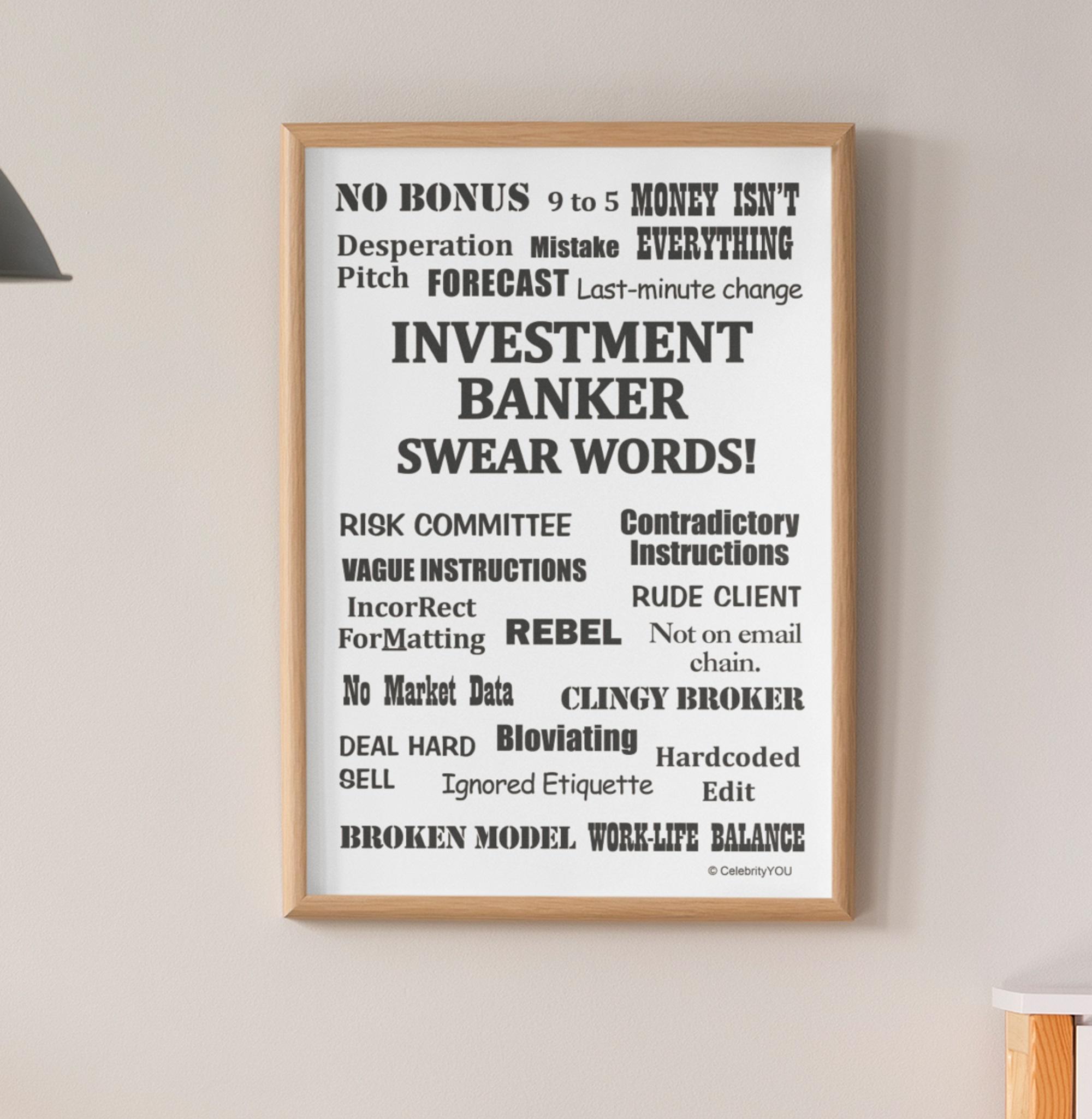 Investment Banker Swear Words Printable - Funny Banking Office Decor ...