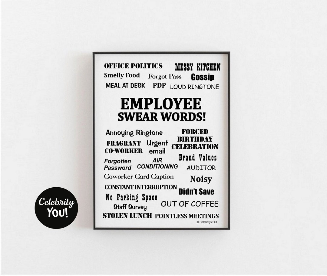 Employee Swear Words PRINTABLE Office Decor, Funny Coworker Gift, Pet ...