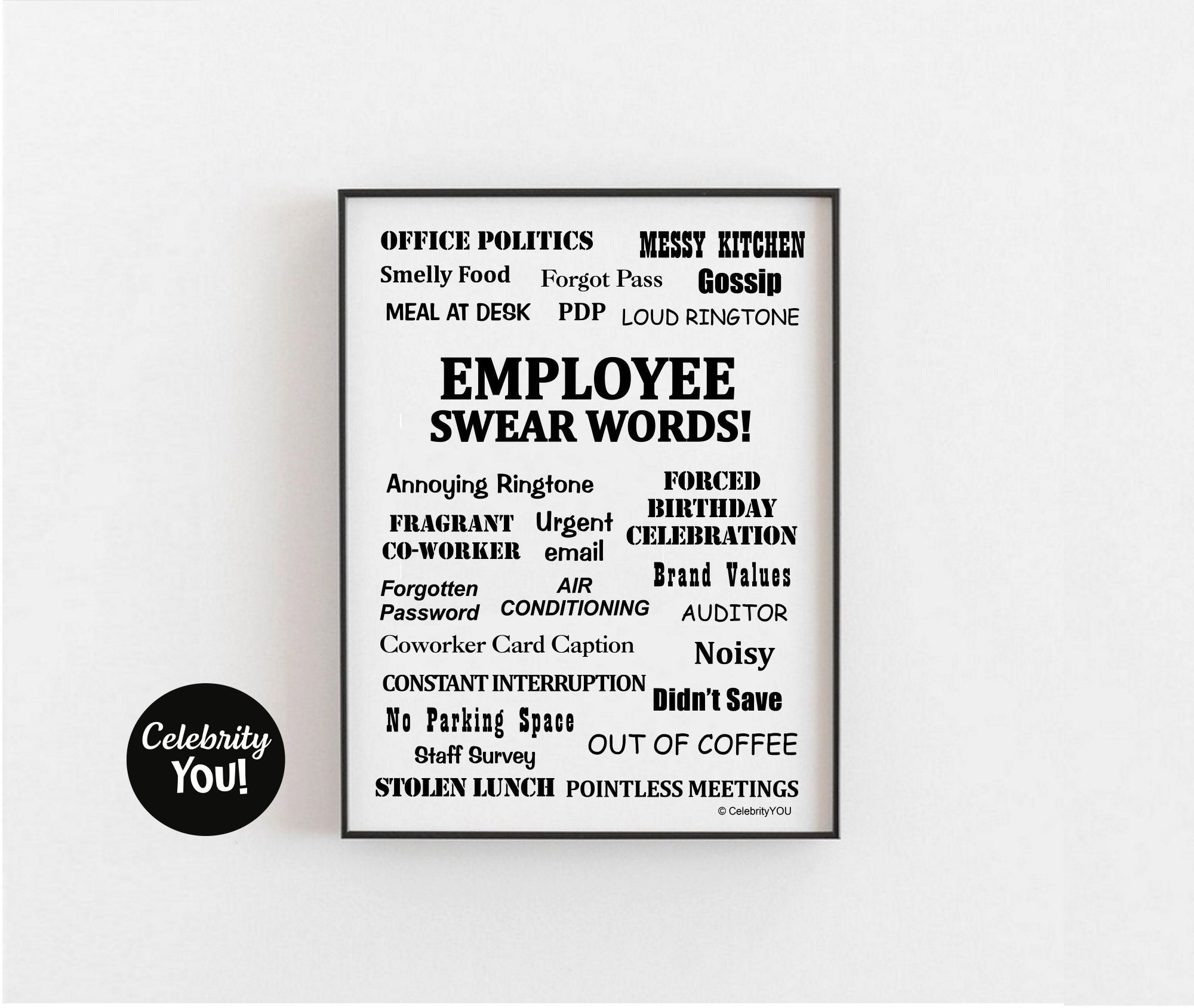 Employee Swear Words PRINTABLE Office Decor, Funny Coworker Gift, Pet ...