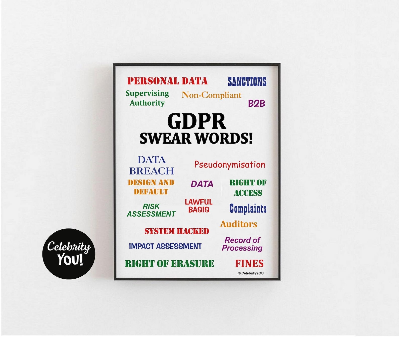 GDPR Swear Words PRINT Colour, Home Office Decor, Data Controller Gift ...