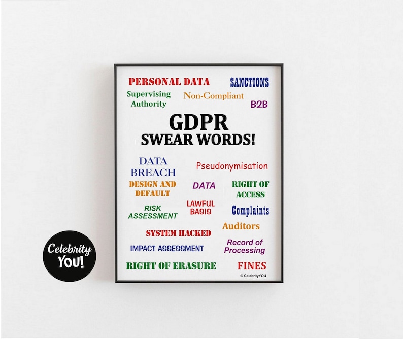 GDPR Swear Words PRINT Colour, Home Office Decor, Data Controller Gift ...