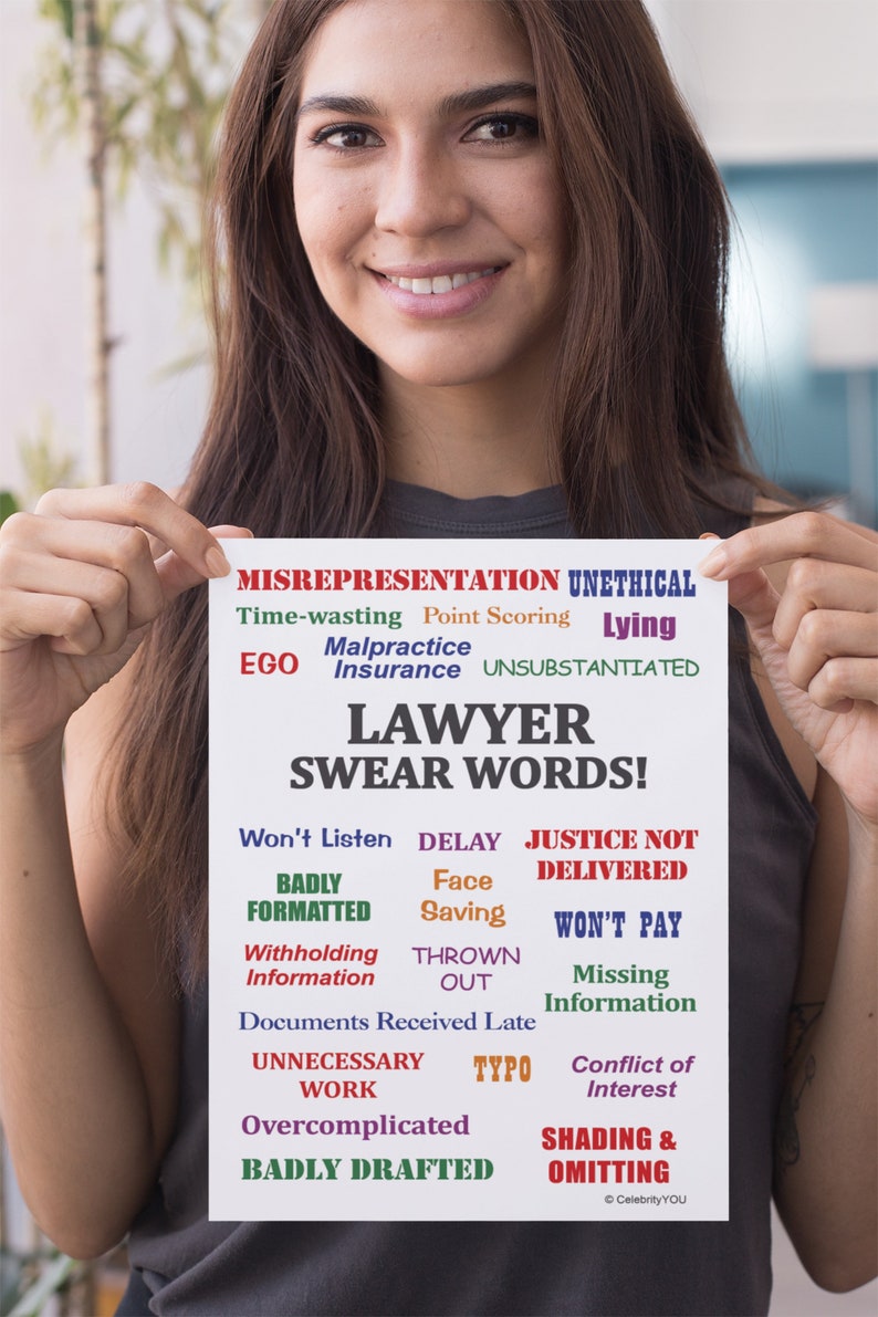 Lawyer Swear Words PRINTABLE Law Office Decor, Cruel Funny Lawyer Gift ...