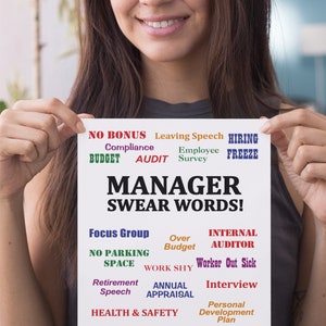 Manager Swear Words PRINTABLE Colour Office Decor, Funny Manager Gift ...