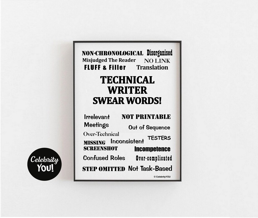 Technical Writer Swear Words PRINTABLE Office Decor, Annoyingly Funny ...
