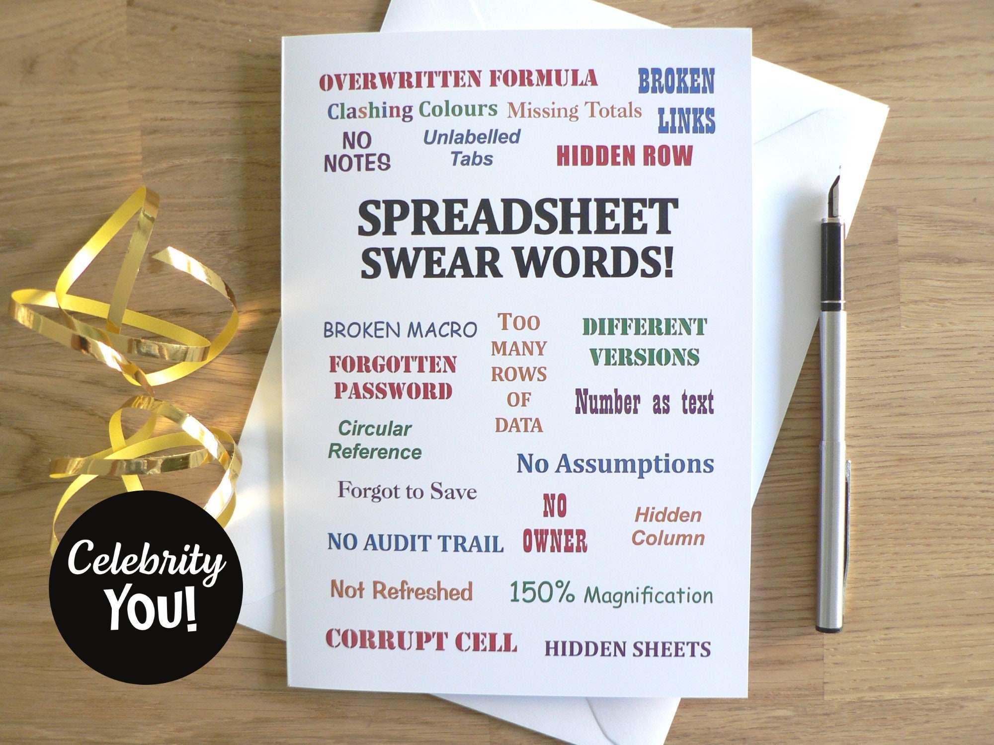 SPREADSHEET Swear Words Annoyingly Funny Office Card, Excel Spreadsheet ...