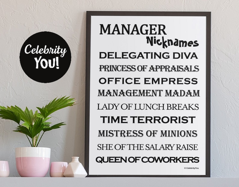 Woman Manager Nicknames PRINTABLE Fun Office Decor, Funny Novelty Gift ...