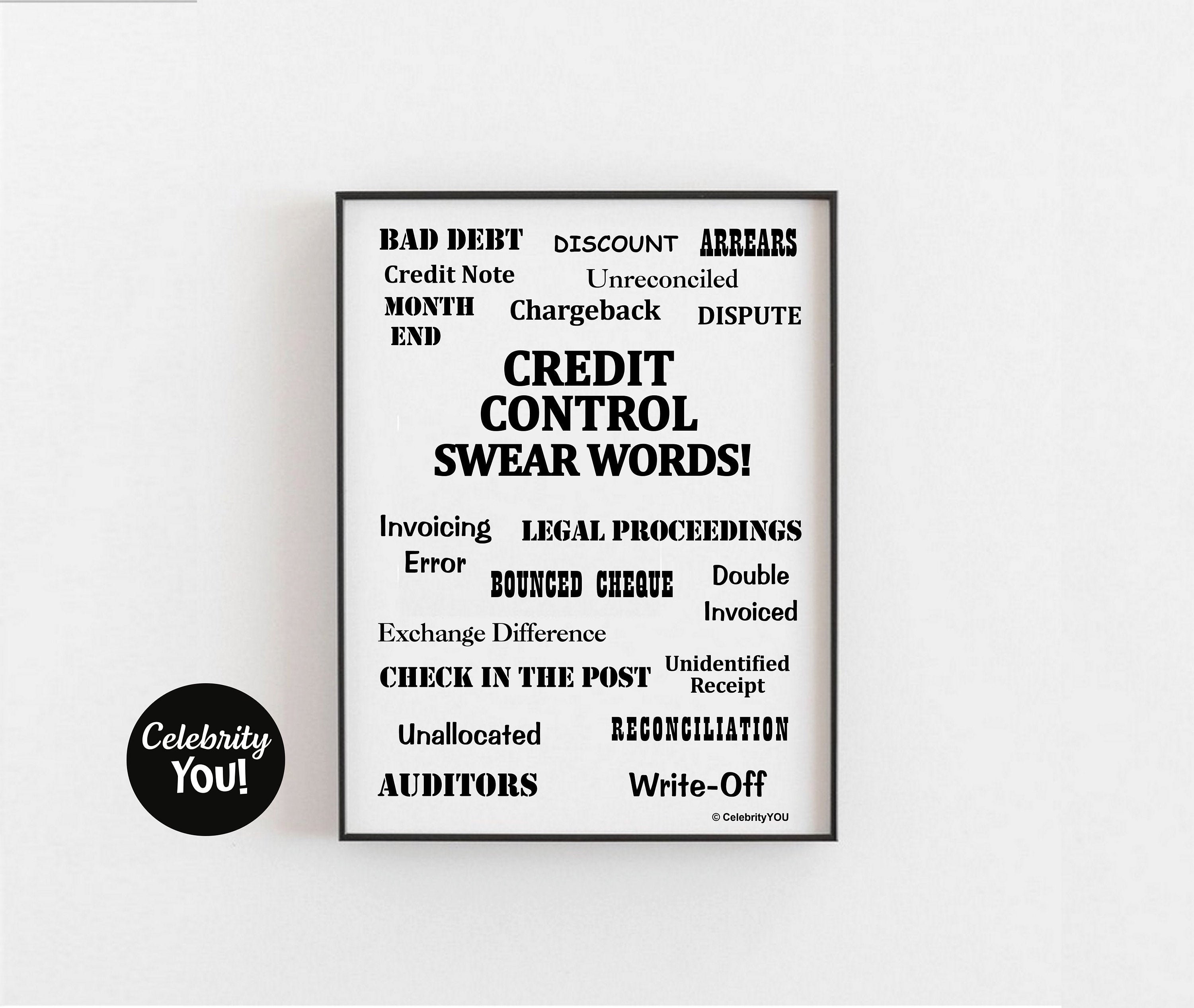 Credit Control Swear Words PRINTABLE Office Decor, Funny Credit ...