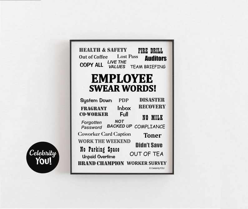 Employee Swear Words PRINTABLE Office Decor Funny Coworker | Etsy