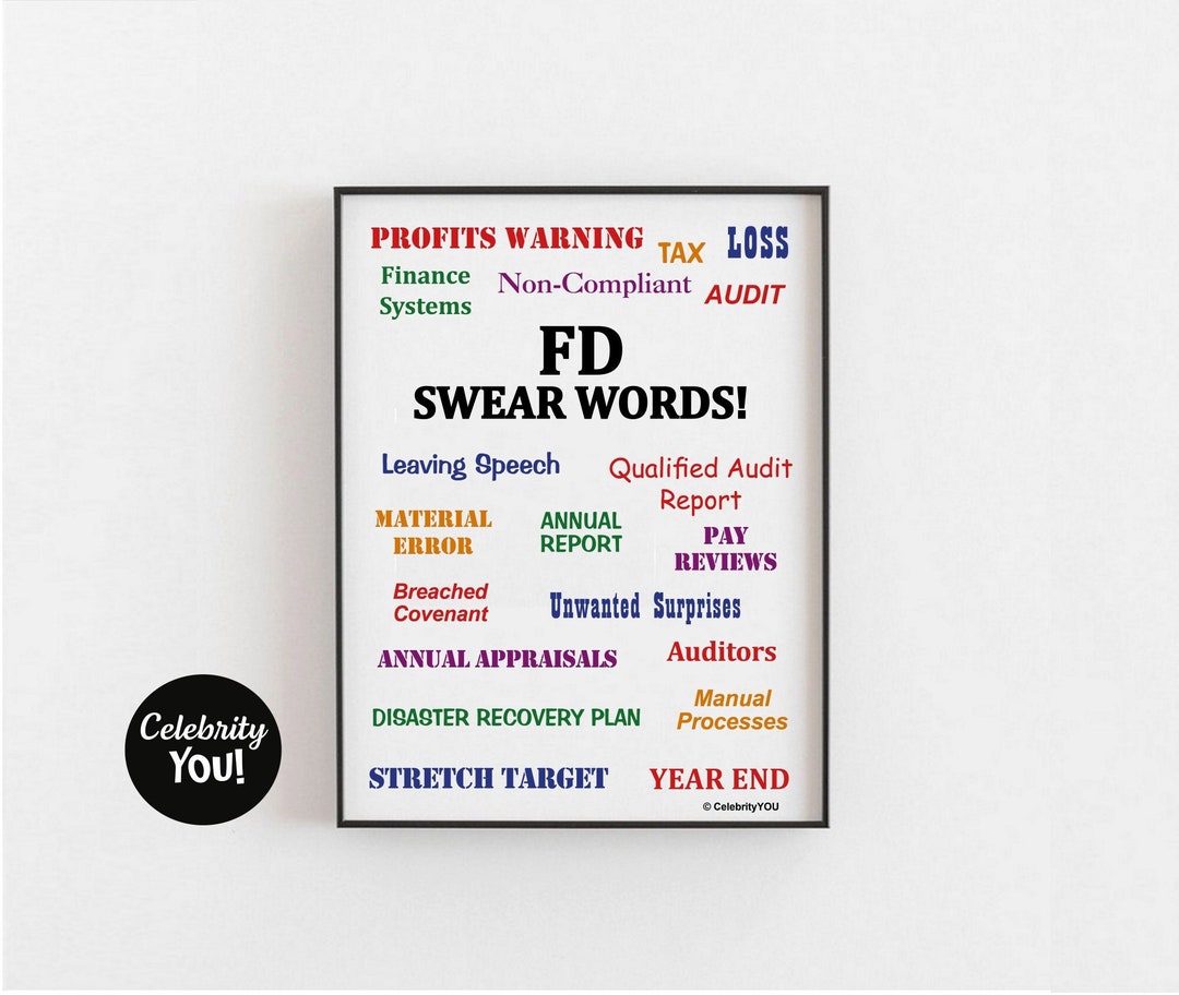 Finance Director Swear Words Printable - Funny FD Office Decor; Pet ...