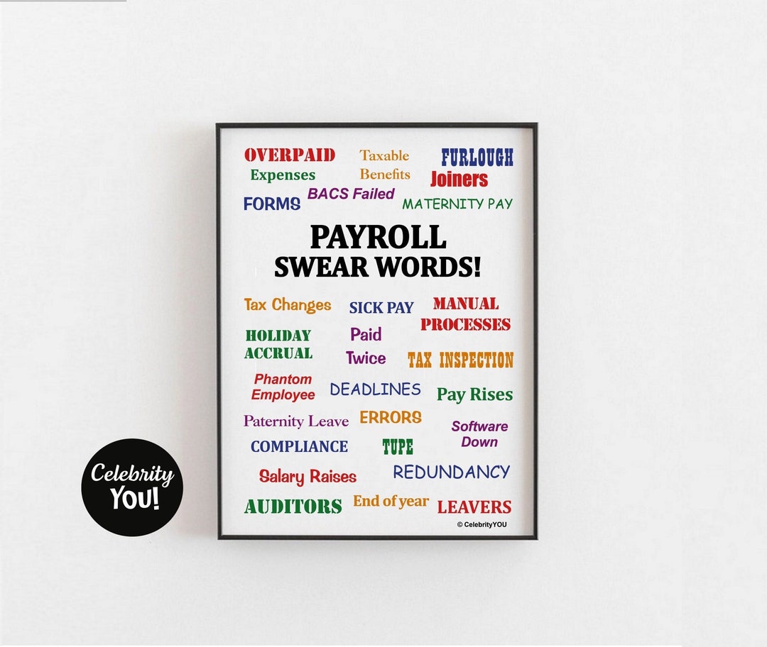 Payroll Swear Words PRINTABLE Office Decor, Funny Payroll Manager Gift ...