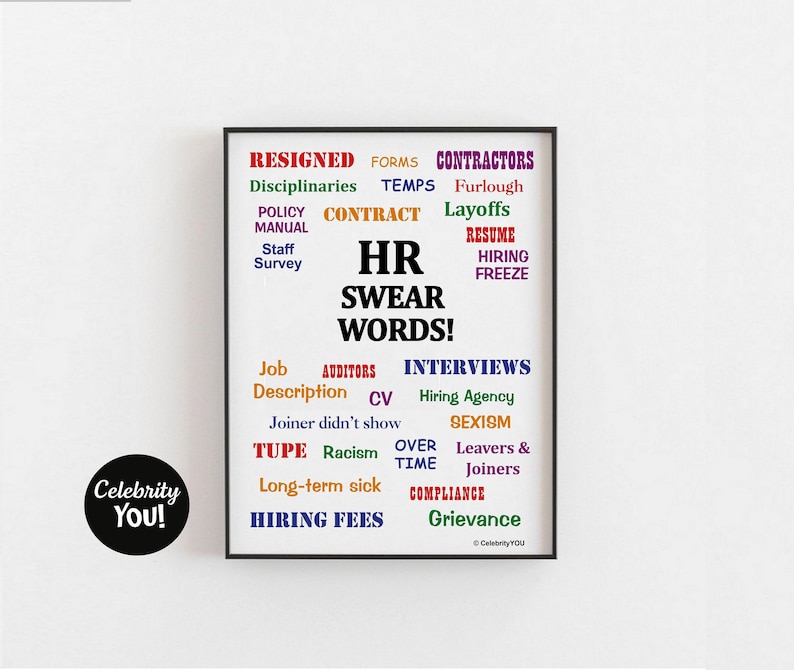 HR Swear Words PRINT Colour, Human Resources Office Sign, Funny HR ...