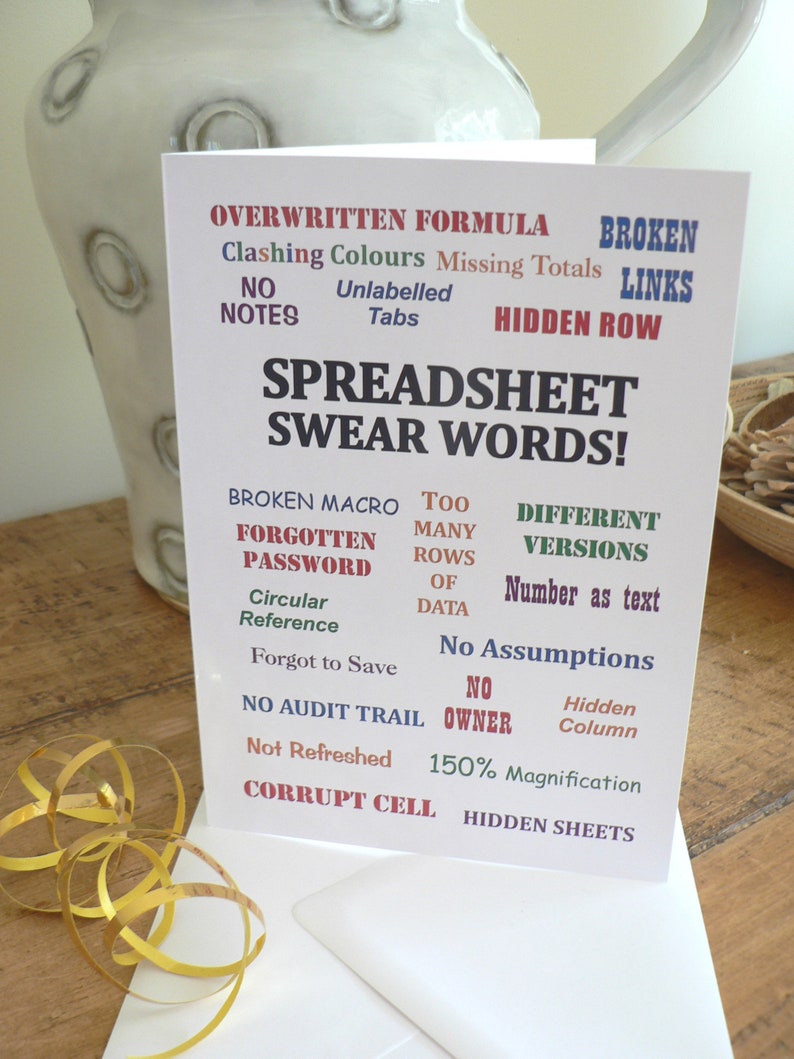 SPREADSHEET Swear Words Annoyingly Funny Office Card, Excel Spreadsheet ...