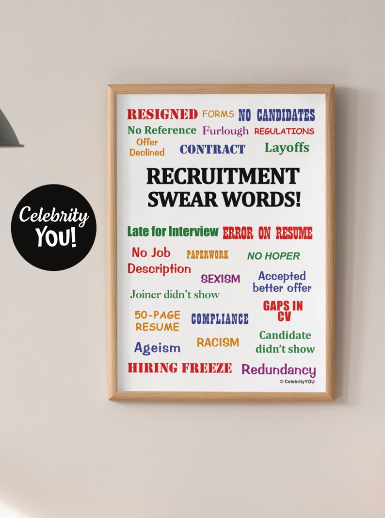 Recruitment Swear Words Printable Poster: Funny Recruiter Agency Pet ...