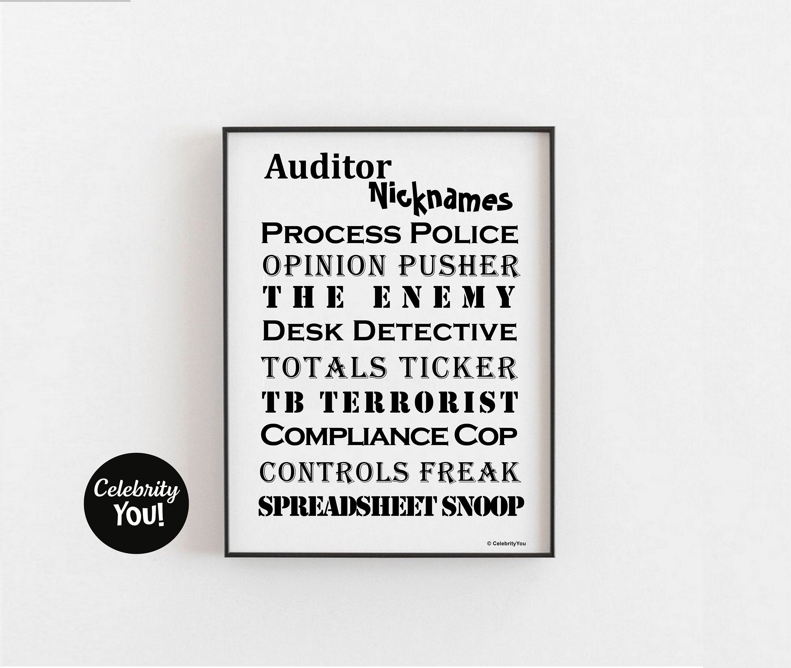 Auditor Nicknames PRINTABLE Auditing Wall Art | Funny Auditor Gift ...