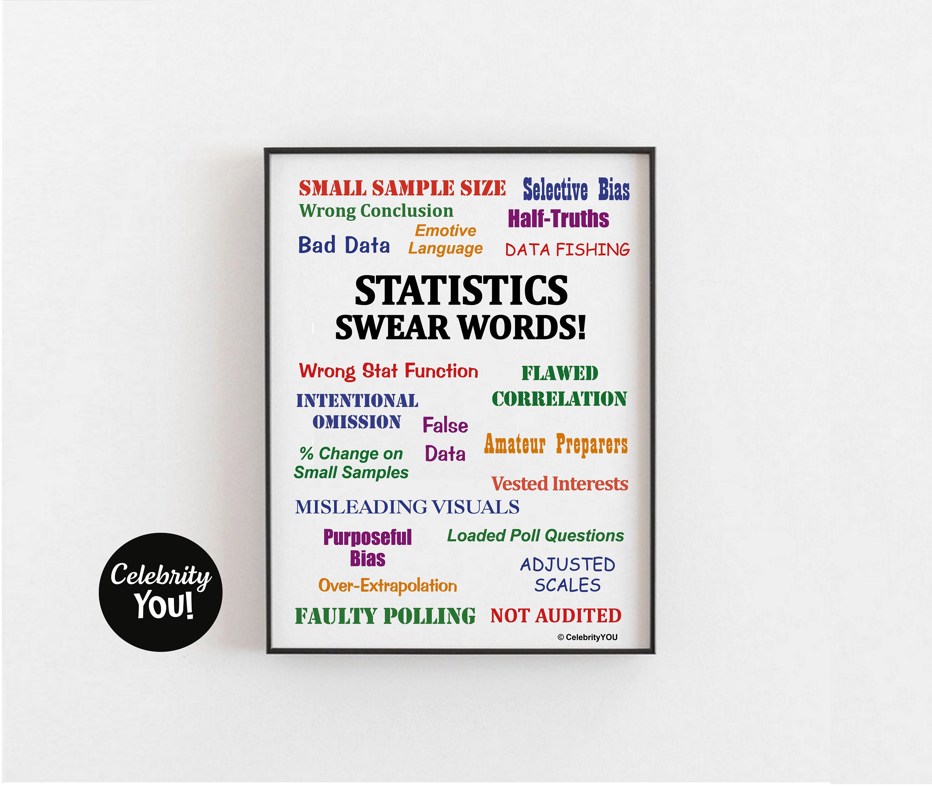 Statistics Swear Words PRINT COLOR Office Sign, Funny Statistician Joke ...