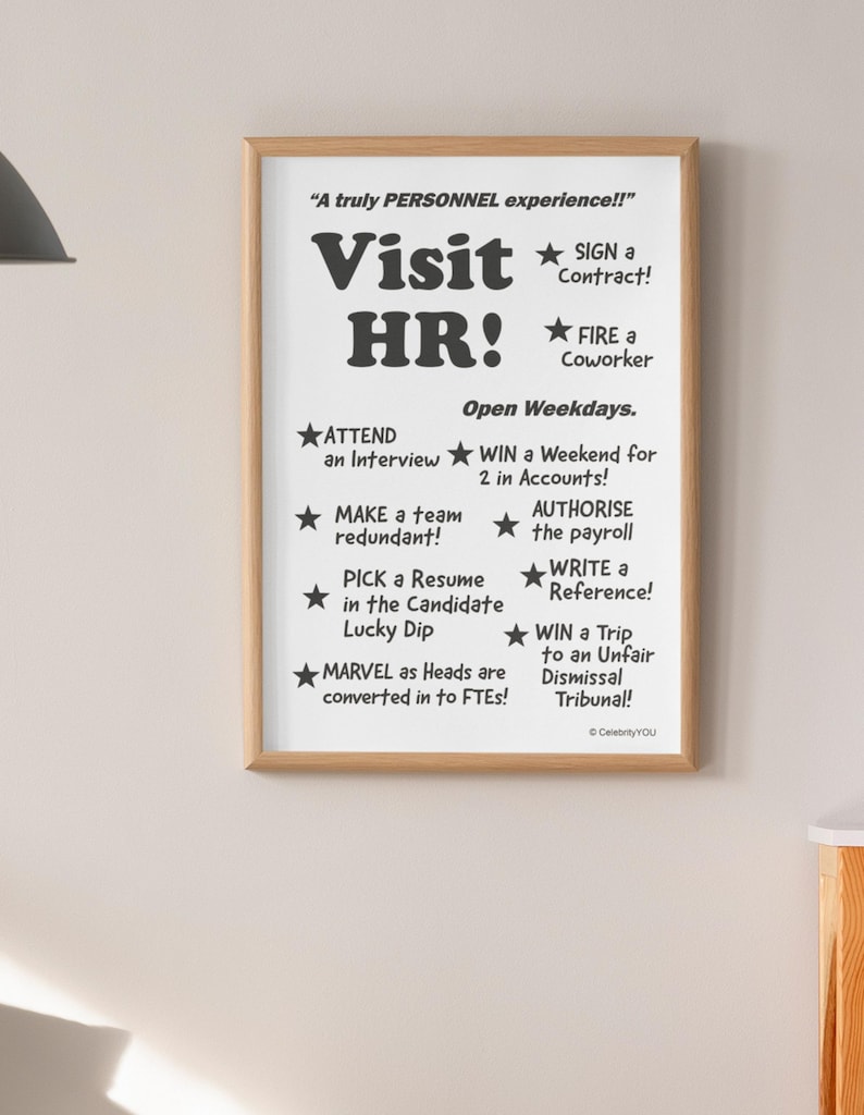 Funny Human Resources Printable Office Sign: Visit HR Personnel Poster ...