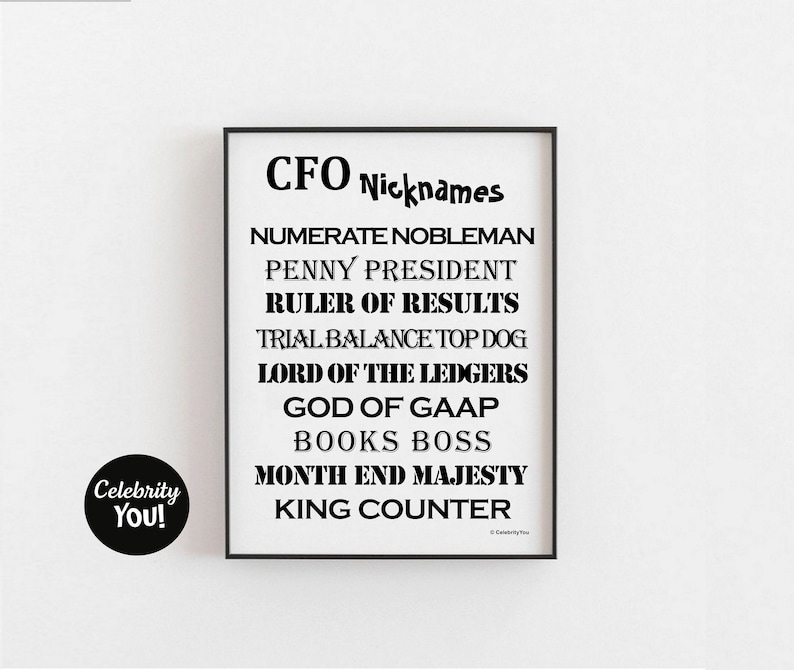 CFO Nicknames PRINTABLE Office Decor, Funny Male Chief Financial ...