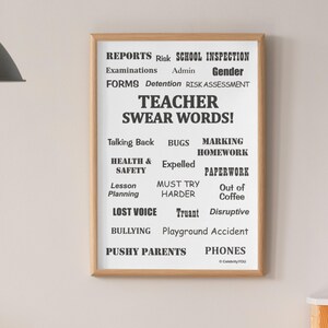 Teacher Swear Words PRINTABLE Home Office Sign, Annoyingly Funny Pet ...