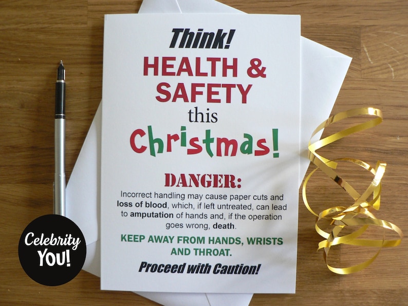 Funny HEALTH & SAFETY Christmas Card, Crazy Safety Joke Warning Sign ...