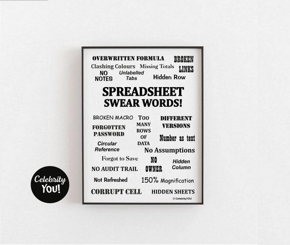 Spreadsheet Swear Words PRINT Home Office Decor Idea Funny | Etsy