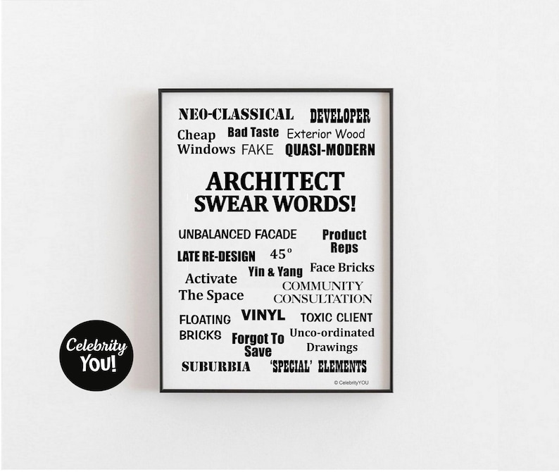 Architect Swear Words PRINTABLE Office Decor, Annoyingly Funny Gift ...