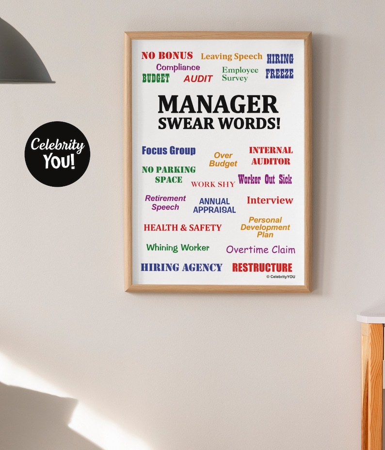 Manager Swear Words PRINTABLE Colour Office Decor, Funny Manager Gift ...