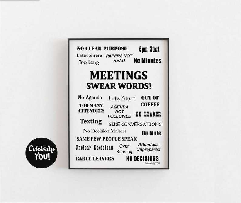 Meetings Swear Words PRINTABLE Office Decor, Funny Coworker Gift ...