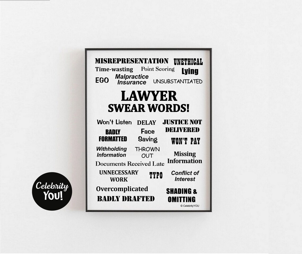 Lawyer Swear Words PRINTABLE Law Office Decor, Funny Lawyer Gift, Pet ...