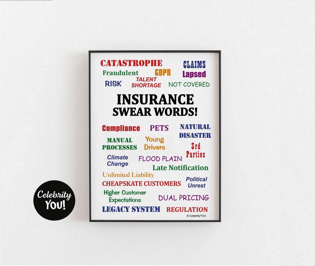 Insurance Swear Words PRINTABLE COLOUR Office Sign, Insurance Agent ...