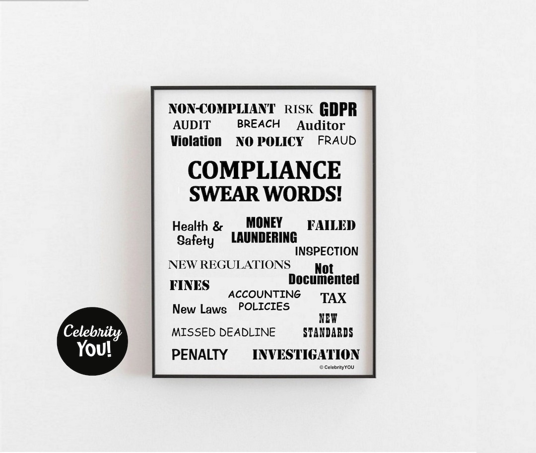 Compliance Swear Words PRINT, Office Decor, Funny Birthday Leaving ...