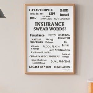 Insurance Swear Words PRINTABLE Office Decor, Funny Insurance Agent ...
