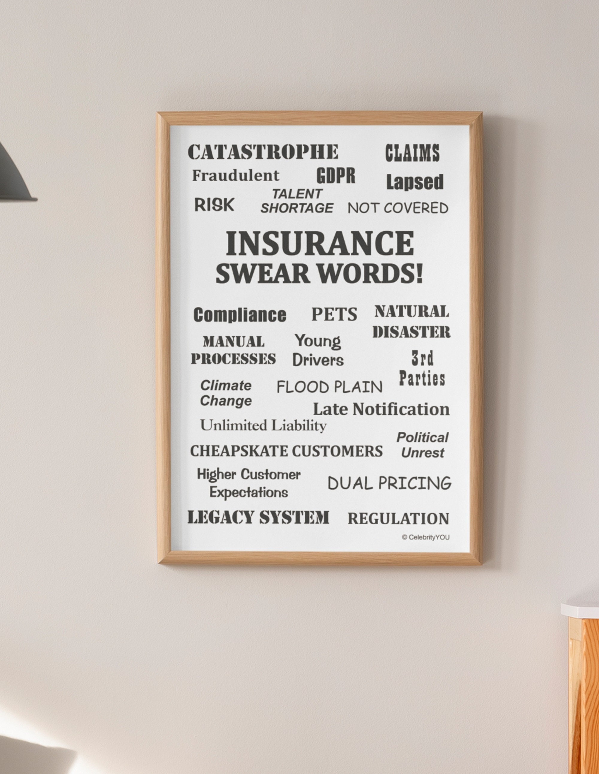 Insurance Swear Words PRINTABLE Office Decor, Funny Insurance Agent ...