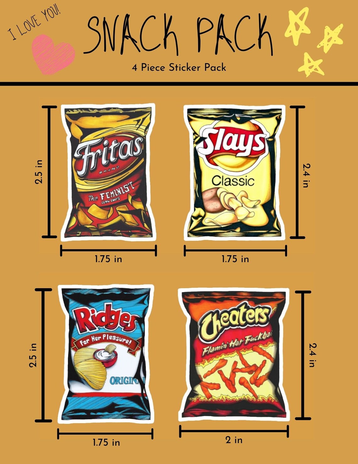 Snack Pack Sticker Pack, 4 Junk Food Themed Stickers - Etsy