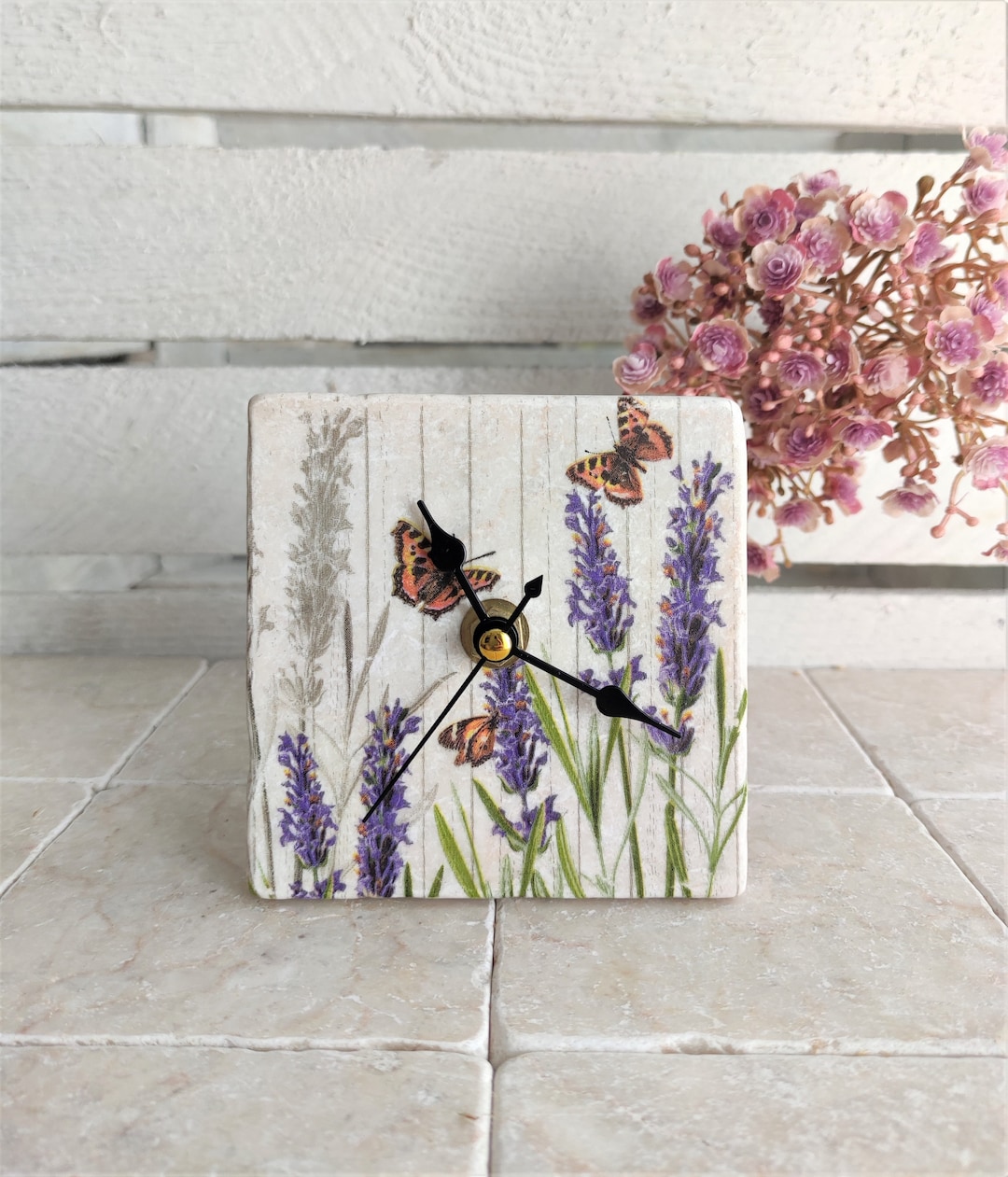 Handmade Marble Tile Clock With Butterflies - Etsy