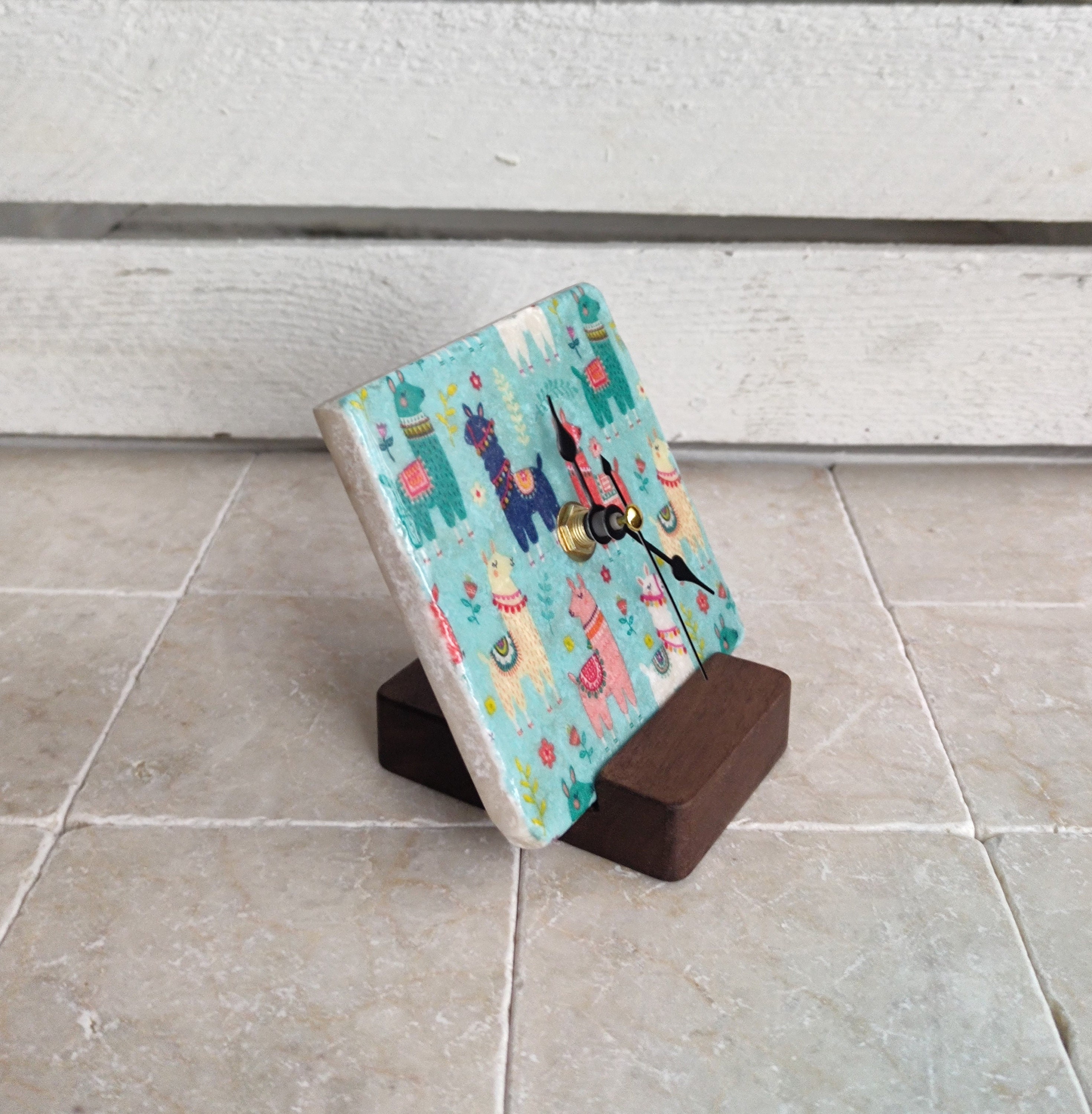 Handmade Marble Tile Clock With Llama Motif - Etsy